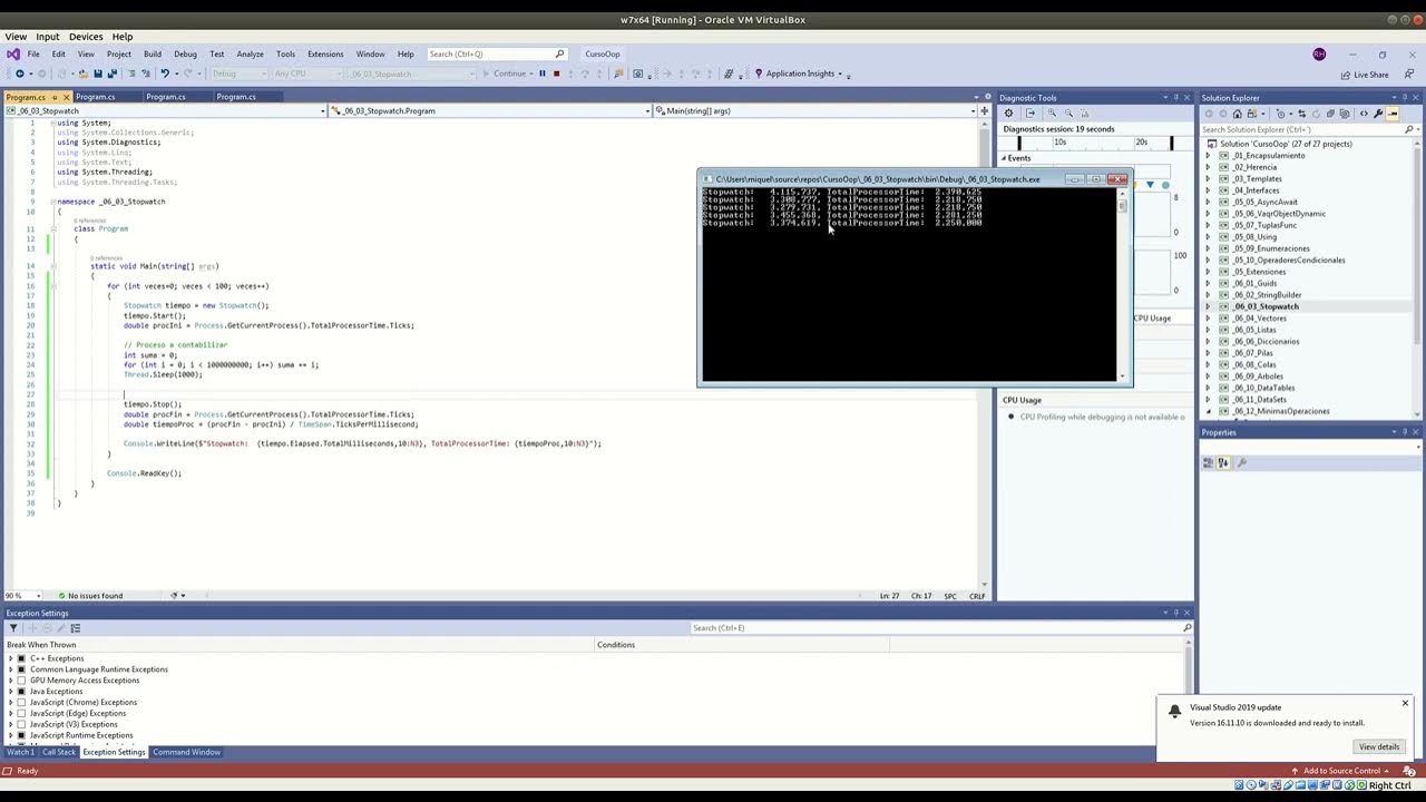 OOP-C# - 06.03 Medir tiempo de ejecución: TotalProcessorTime - YouTube