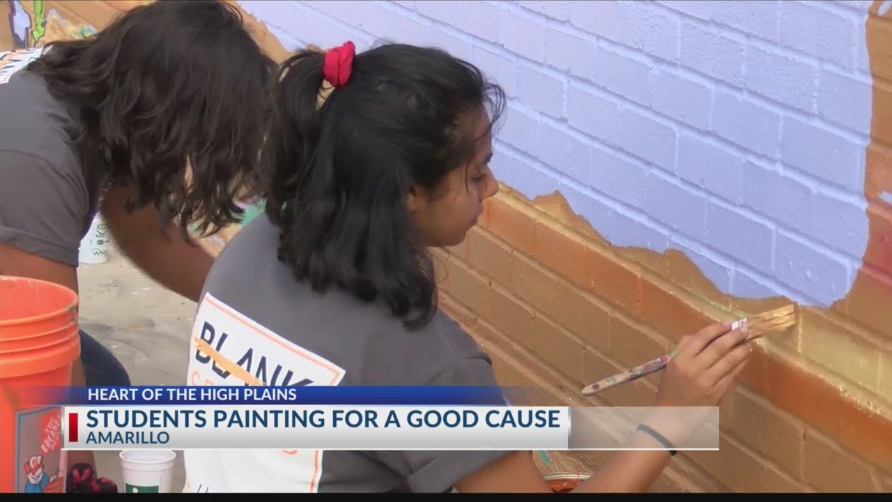 Caprock High School students working on mural at Snack Pak 4 Kids - YouTube