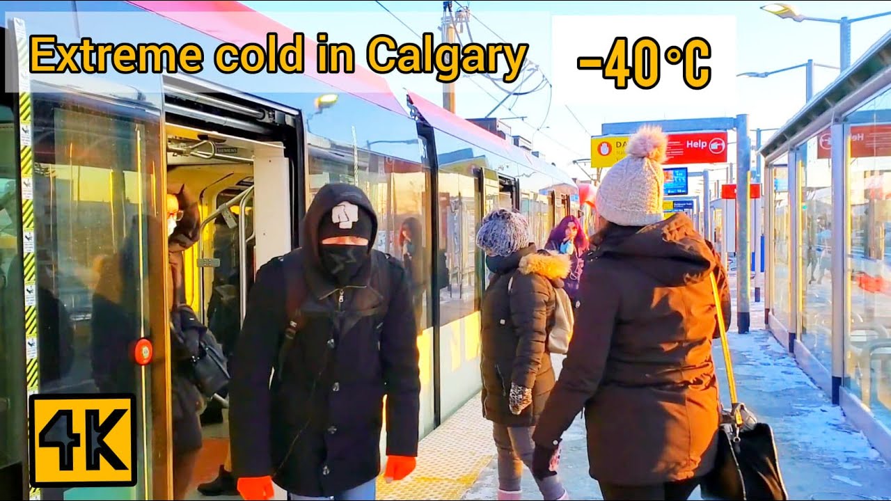Calgary Extreme Cold walk. freezing life in Calgary Alberta Canada. 4K ...