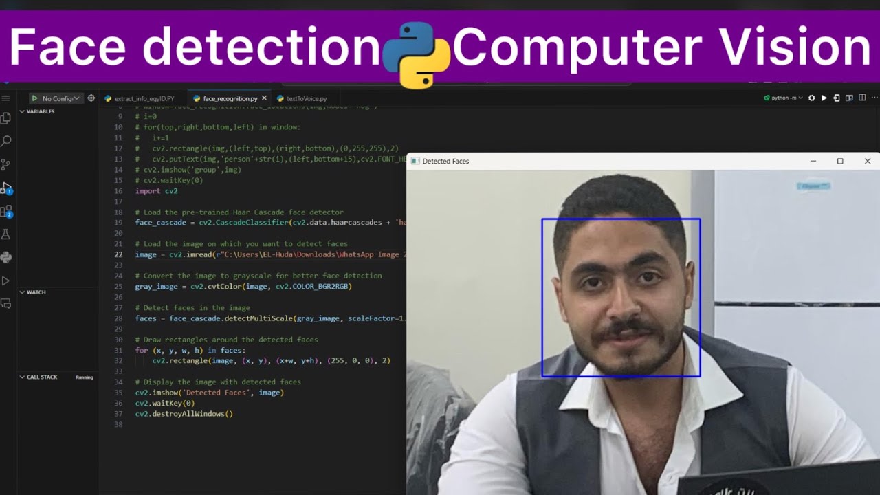 برنامج تحديد الوجوه والرؤية بالحاسب باستخدام بايثون face recognition-opencv using python - YouTube