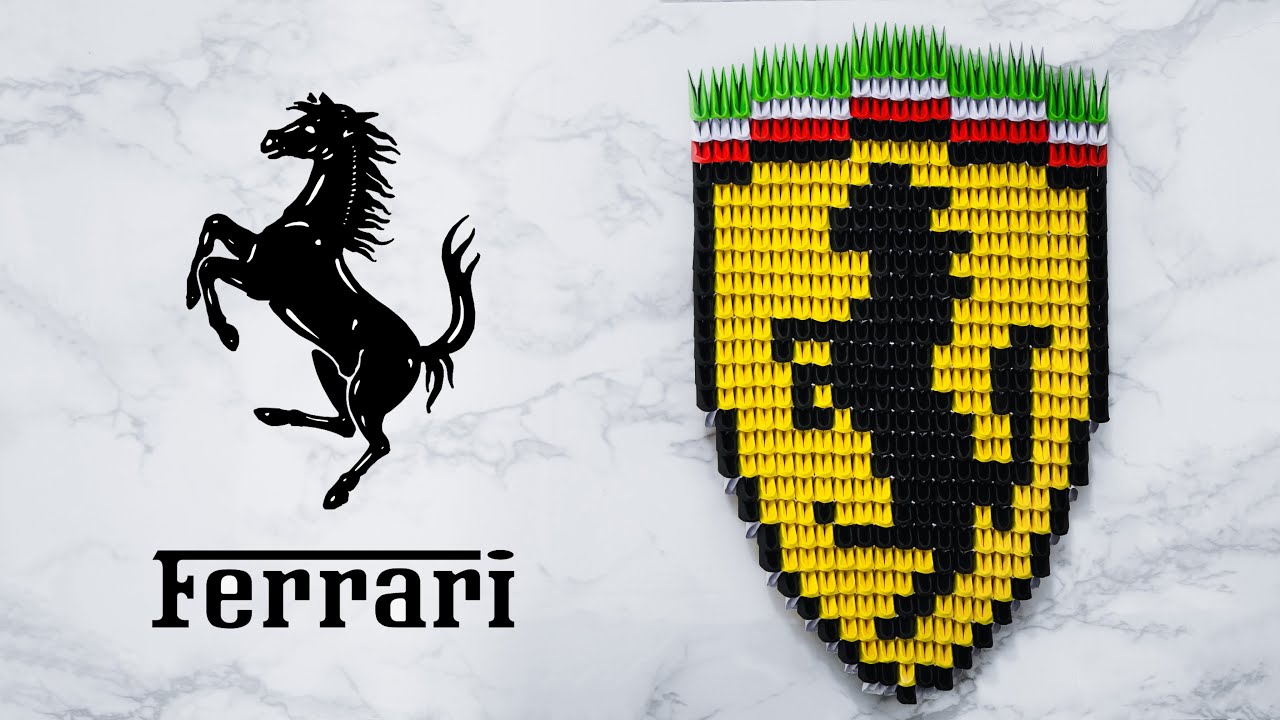 How to Make 3D Origami Pixel Art Ferrari logo (1/32 Size Tutorial ...