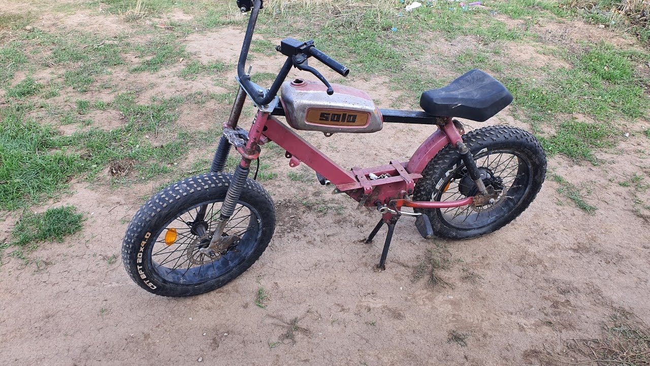 Part 5 of the Solo moped electric conversion. First wheel spin. - YouTube