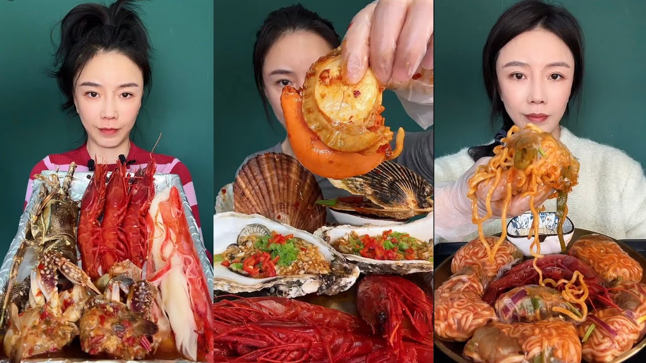 Mukbang #32:Eat seafood🦞🍤red devil shrimp🦐🍤crab🦀Oyster🦪scallop sashimi ...