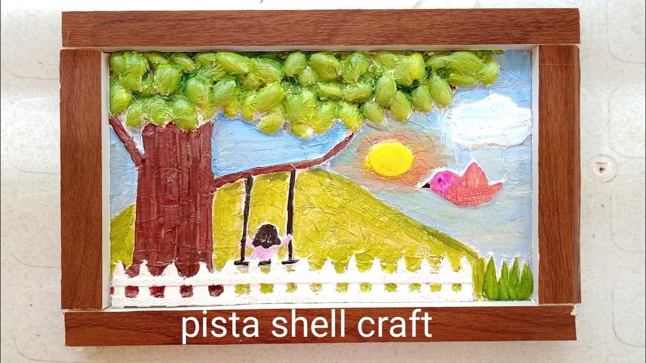 how to reuse pista shells,tree using pista,picture frame with cardboard ...