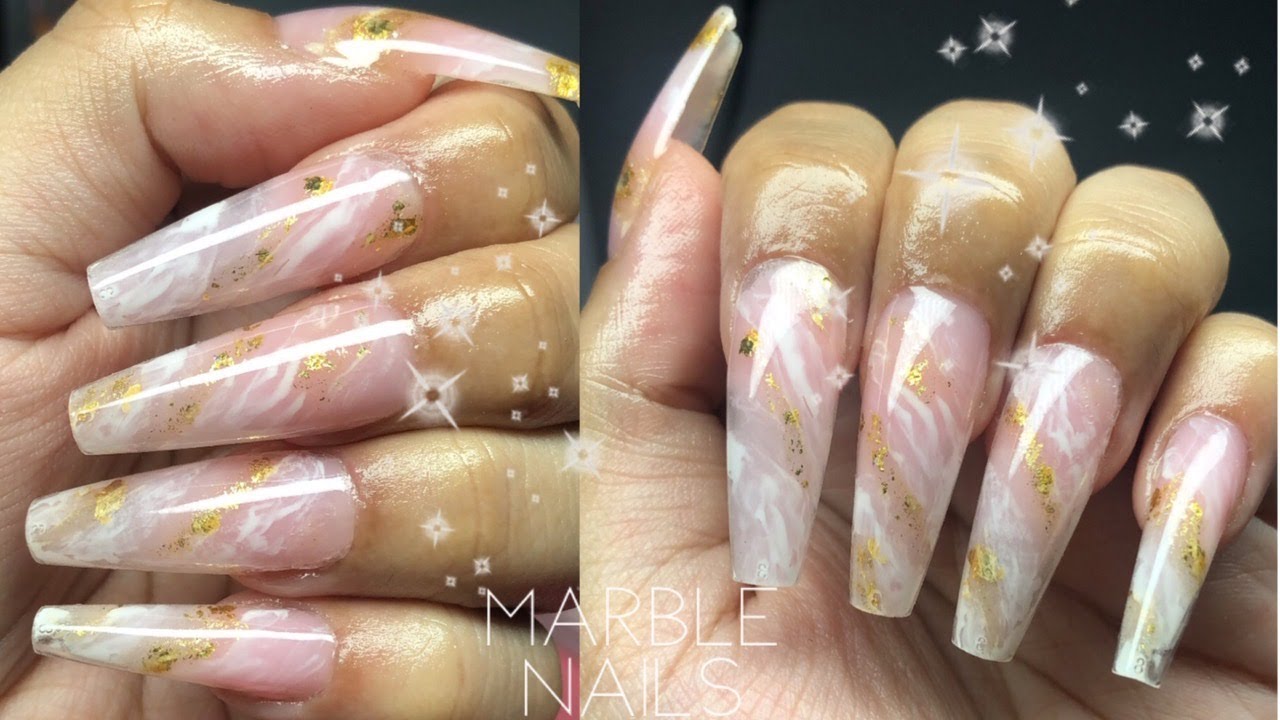 HOW TO: DIY MARBLE NAILS USING POLYGEL & NAIL POLISH WITH FULL COVER NAIL TIPS | BEGINNERS ...
