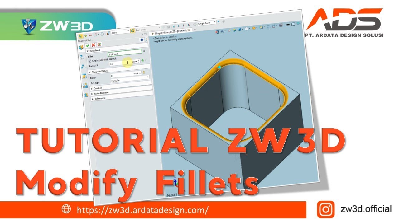 Tutorial 3D Modeling ZW3D - Tutorial menggunakan fitur Modify Fillets - YouTube