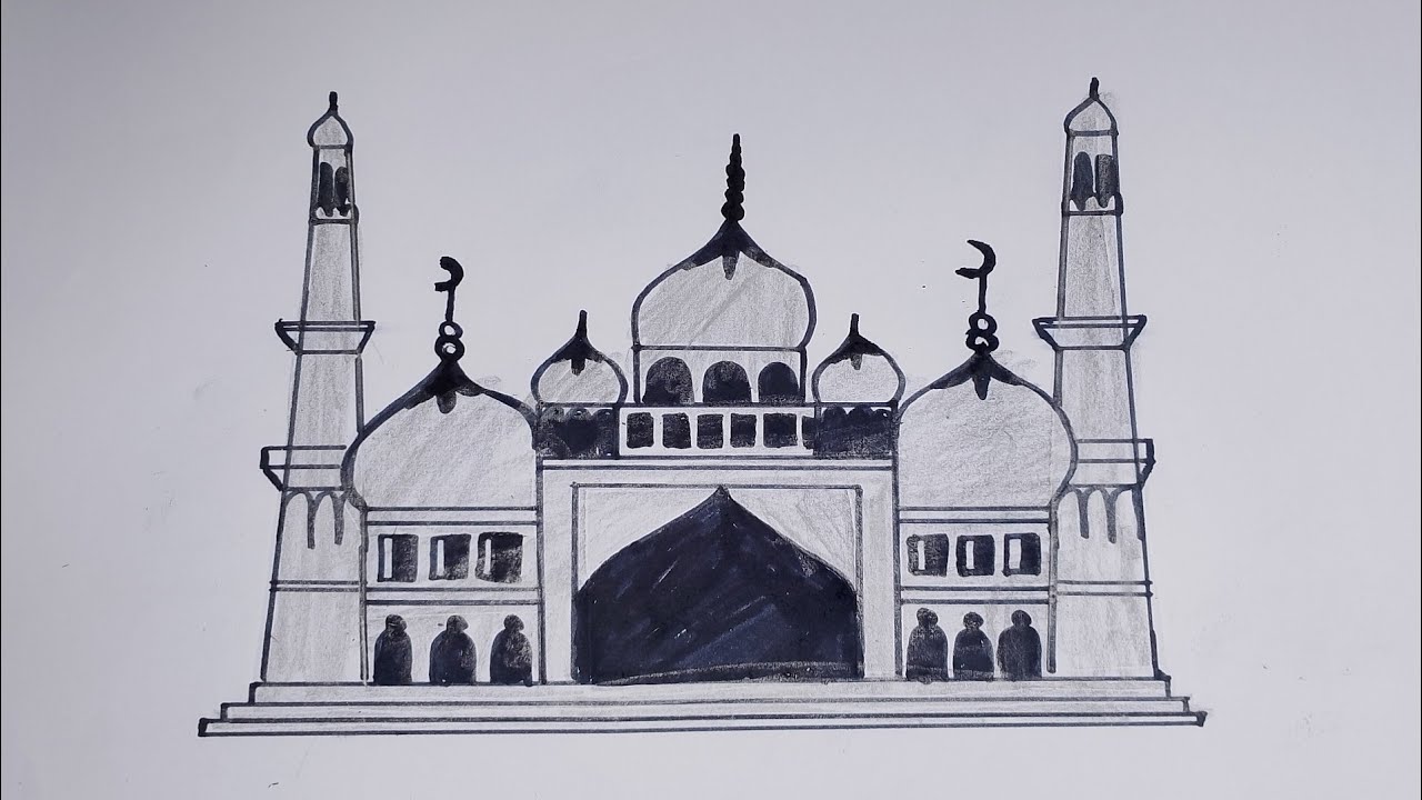 how to draw mosque। Masjid drawing easy। Mosque drawing step by step ...