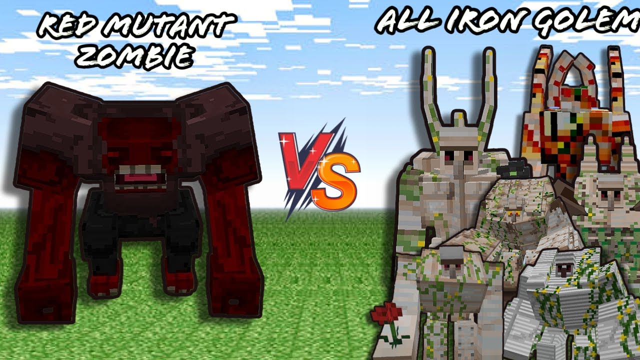 Red mutant zombie vs all iron golem - YouTube