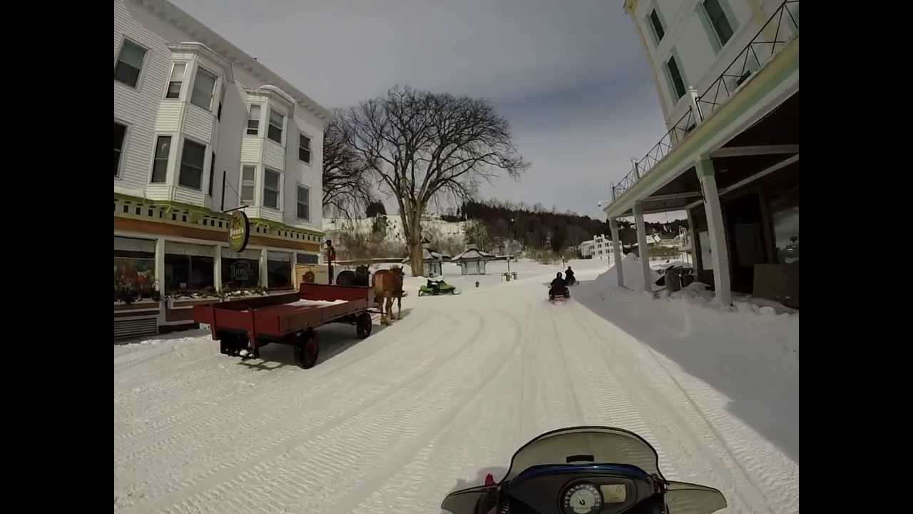 Snowmobiling around Mackinac Island - 2014 - YouTube