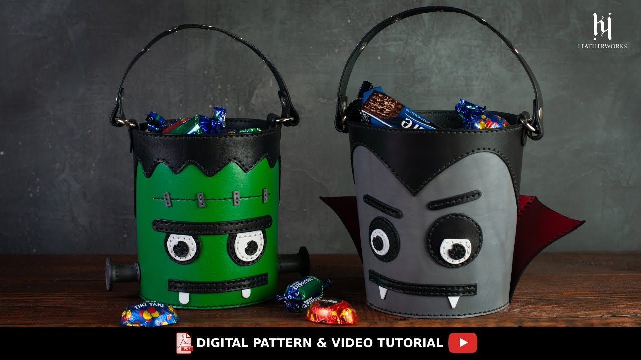 Halloween Leather Candy Bucket - Pattern and Video tutorial - YouTube