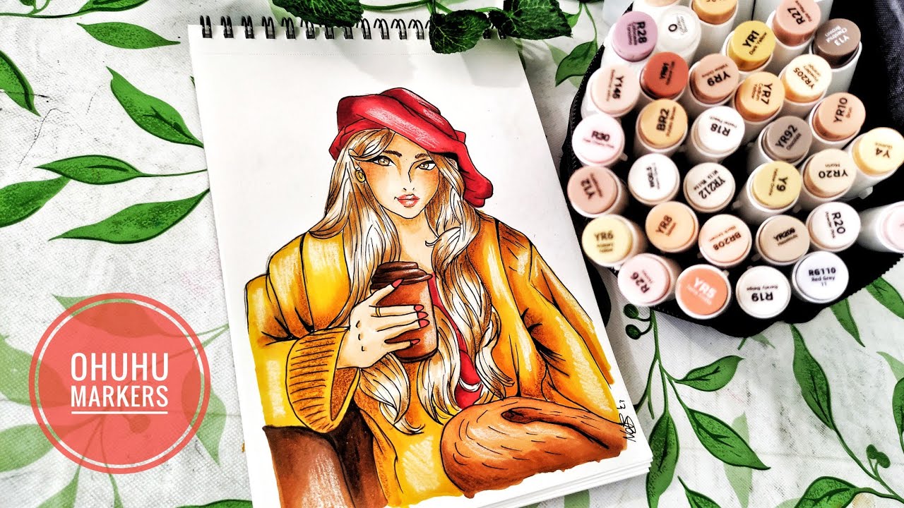 🍂Ohuhu Markers Girl Illustration Coloring Page | Easy tutorial - YouTube