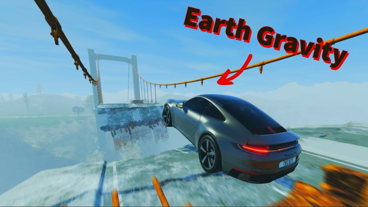Cars Crash on Broken Bridge In Different Gravity! BeamNG Drive - YouTube