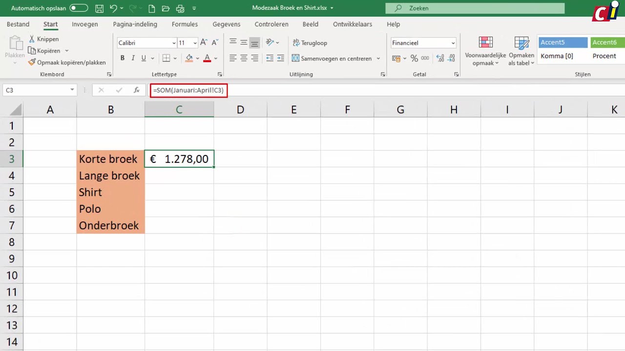 Excel - 3D-referenties gebruiken - YouTube