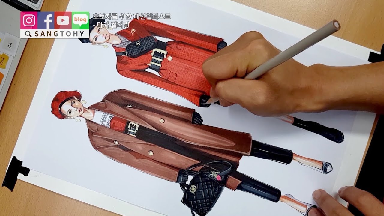 [Fashion illustration/패션 일러스트] Marker coloring VERSACE 2019Resort/ 마카 ...
