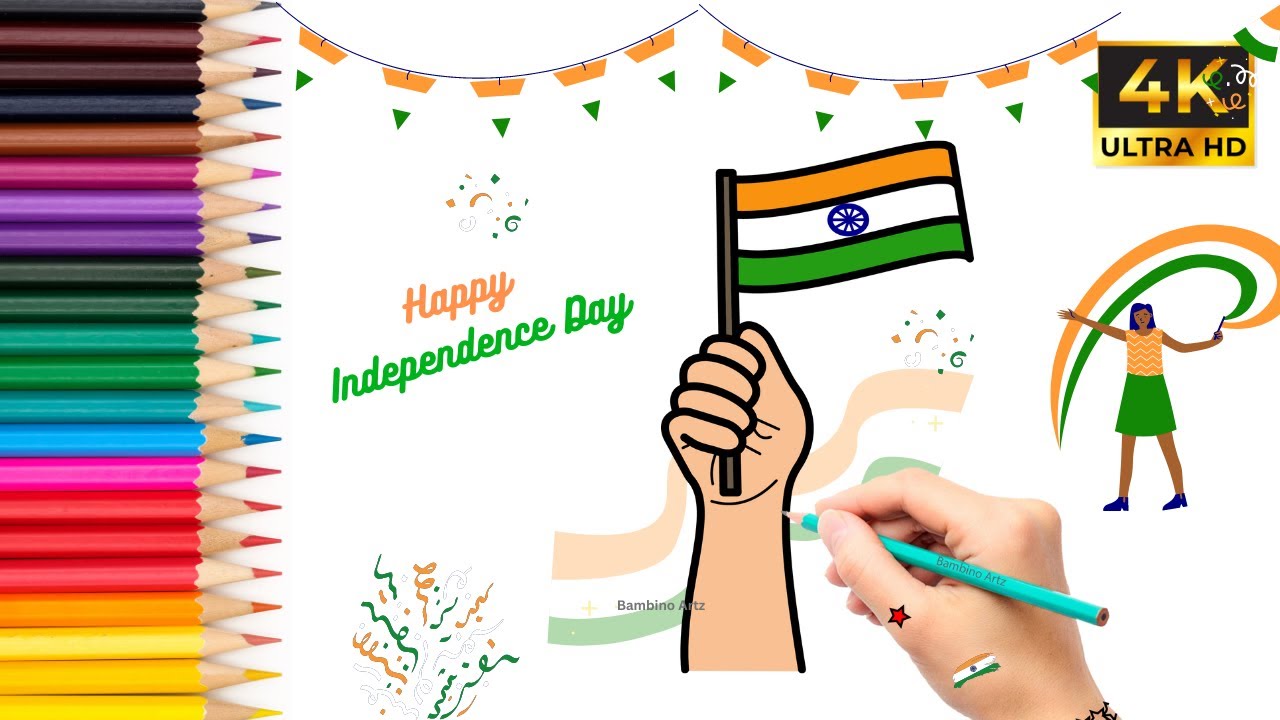 Independence Day Special Drawing - Hand Holding a Flag (step by step ...