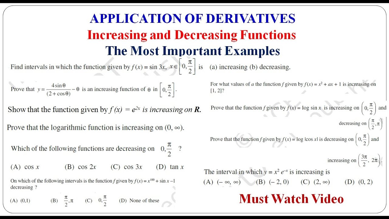 Increasing And Decreasing Functions Questions On Trigonometric ...