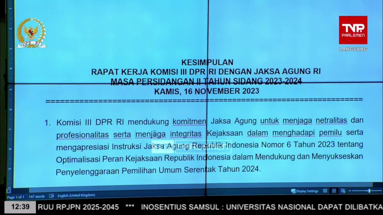 LIVE STREAMING - KOMISI III DPR RI RAPAT KERJA DENGAN JAKSA AGUNG RI - YouTube
