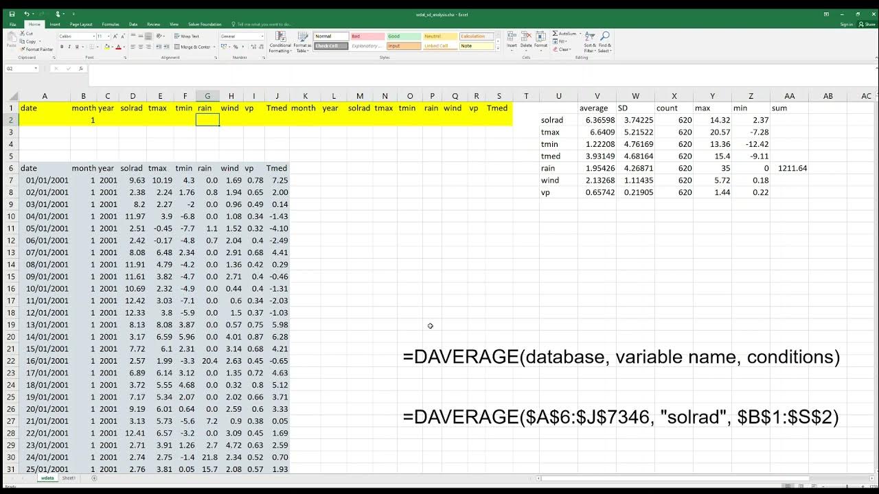 Analysis of weather data using D-functions in Excel - YouTube