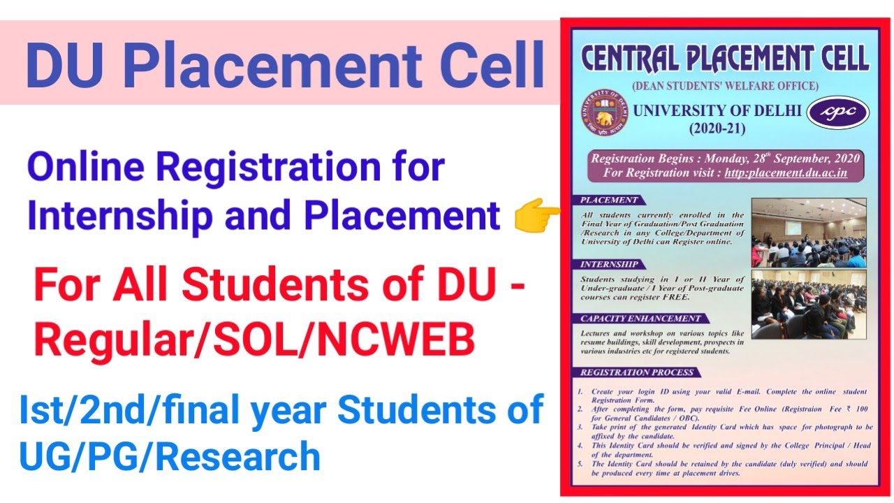 DU Central Placement Cell, Online Registration for All Students of ...
