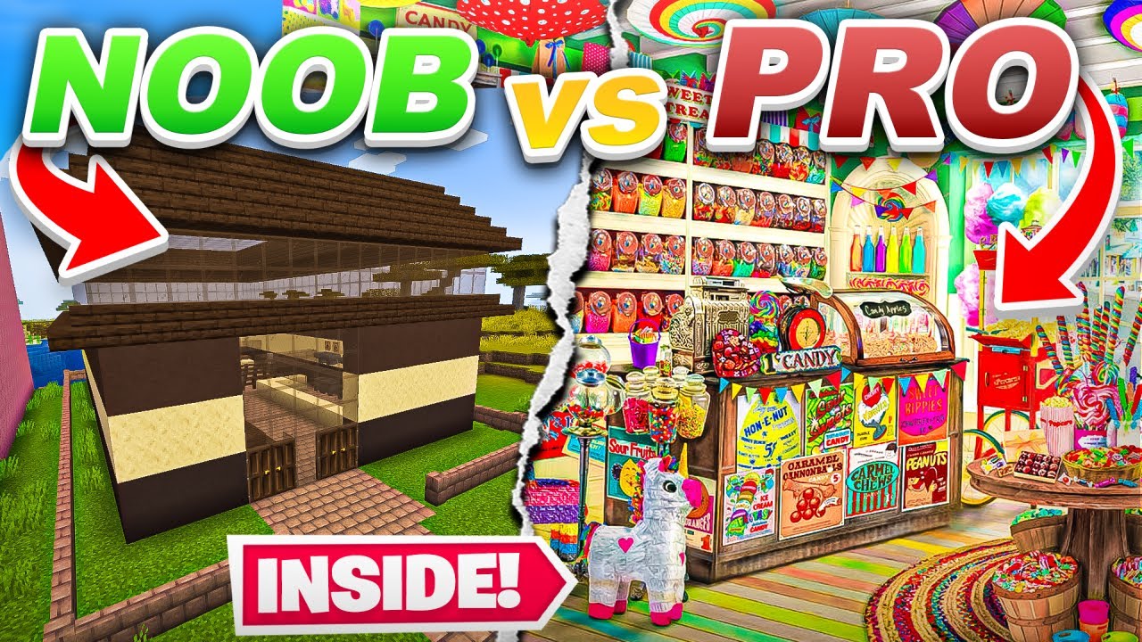 NOOB VS PRO CANDY SHOP PALACE in Minecraft! Aphmau Crew Build Battle ...