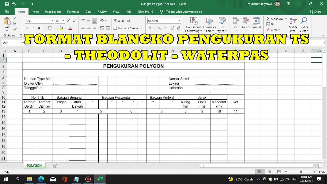 FORMAT BLANGKO PENGUKURAN TS THEODOLIT WATERPAS - YouTube