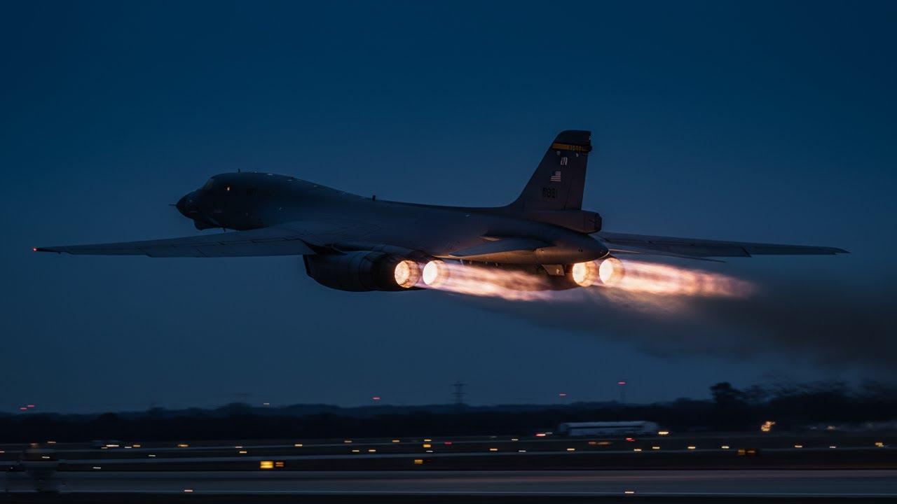 INSANE B-1B Lancer Night Takeoff with Full Afterburner | USAF Bomber ...