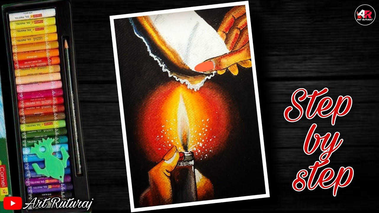 How To Draw Realistic Lighter Easy Step By Step With Oil Pastels For ...
