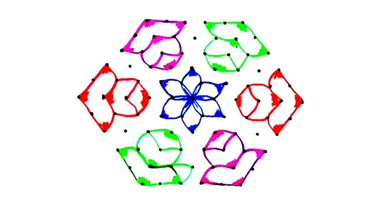 Easy Chukki Rangoli design with beautiful colors | 11X6 dots Rangoli ...