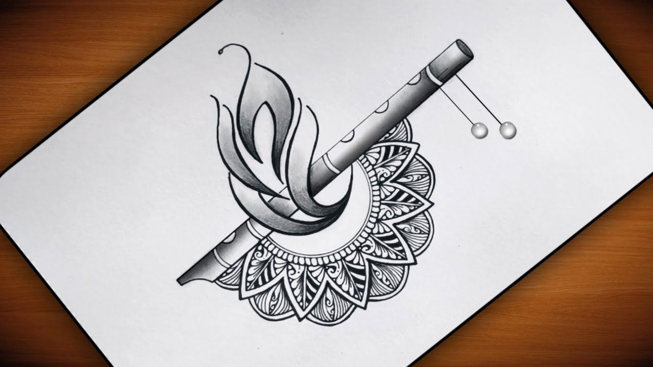 How to draw Flute of Krishna / Flute Mandala art easy / Bansuri drawing ...