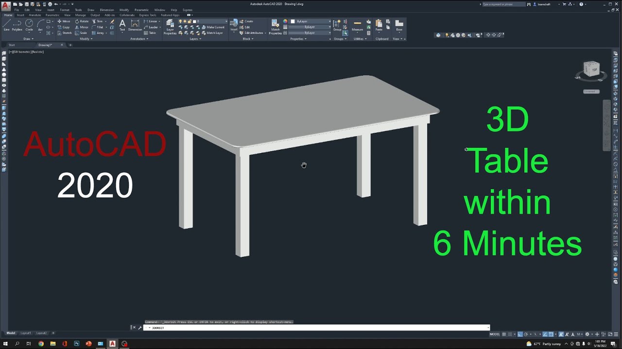 AutoCAD simple 3D Table - YouTube
