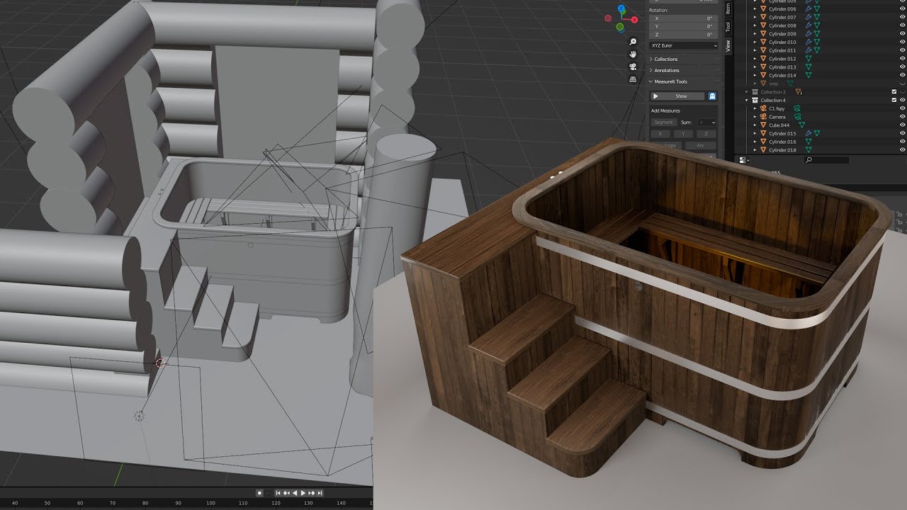 Таймлапс моделирования деревянного джакузи в блендере | Timelapse ...