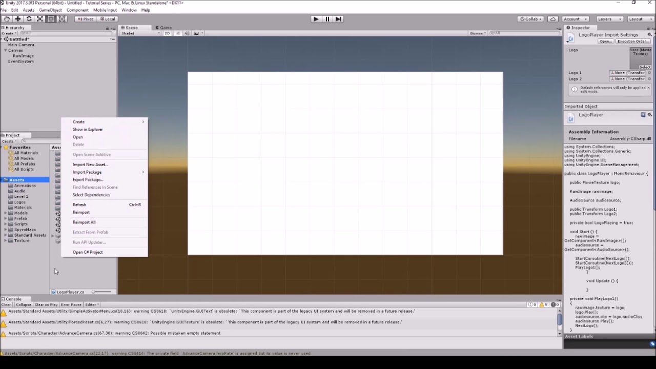 [Unity3d] Adding a movie, cut scene or logo to your game - YouTube