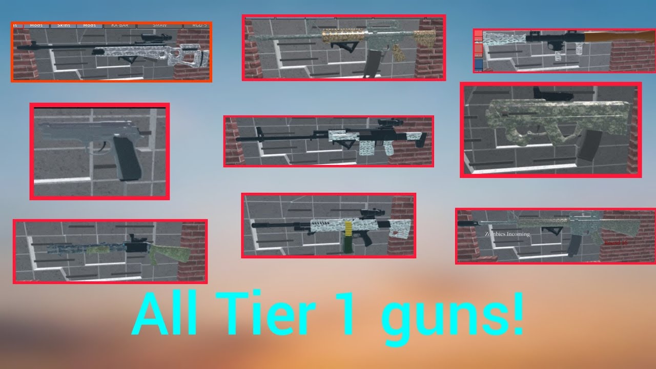 All tier 1 guns showcase | Zombie Uprising Roblox. - YouTube