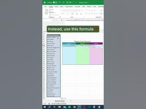 Random Team Generator in Excel - Quick and Simple Method #excel #exceltips #exceltutorial #sheet ...