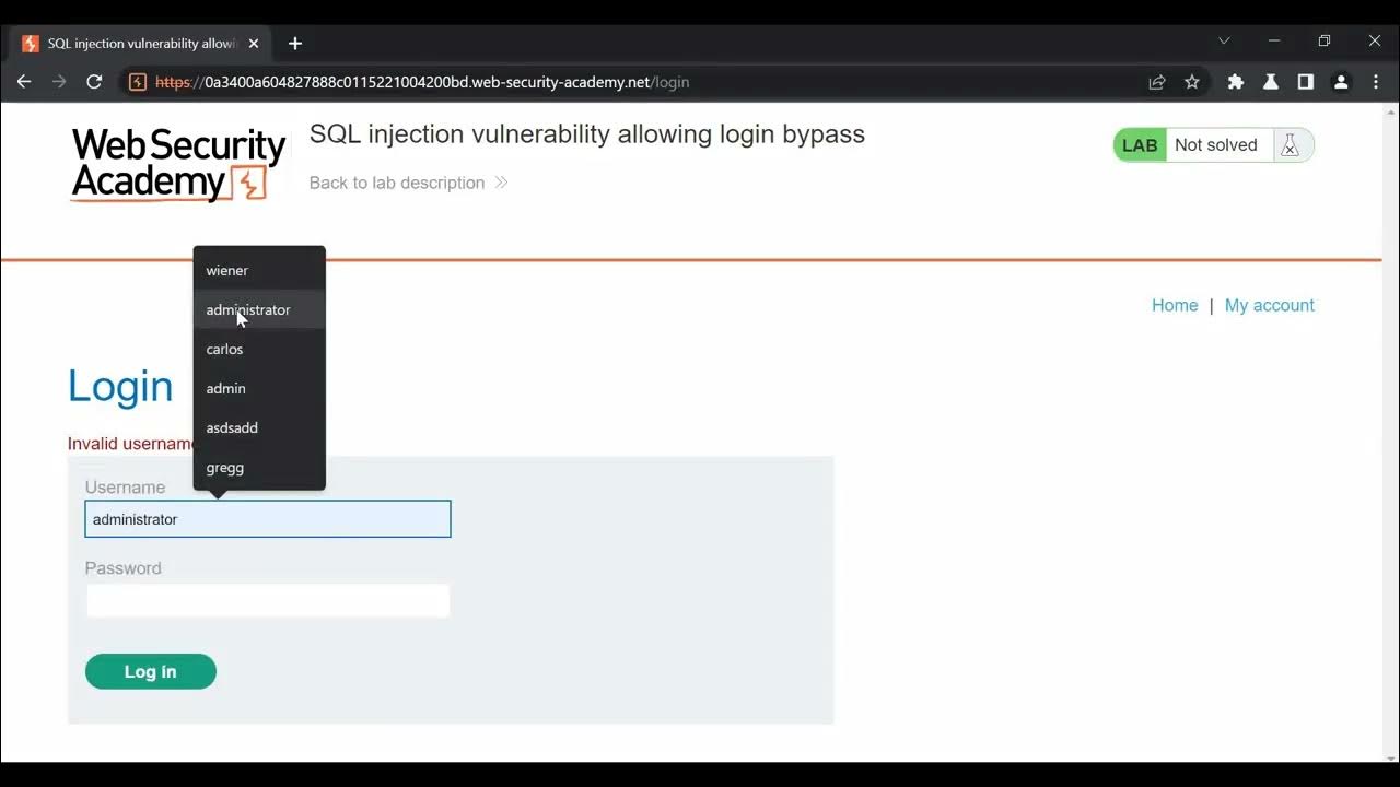 Lab : SQL injection vulnerability allowing login bypass - YouTube