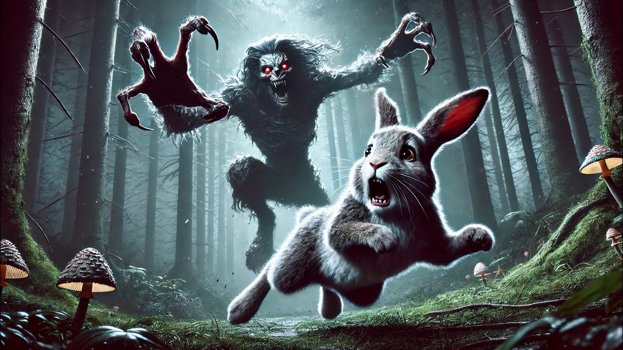 "The Terror in the Woods: A Rabbit's Nightmare Escape from the Beast" # ...
