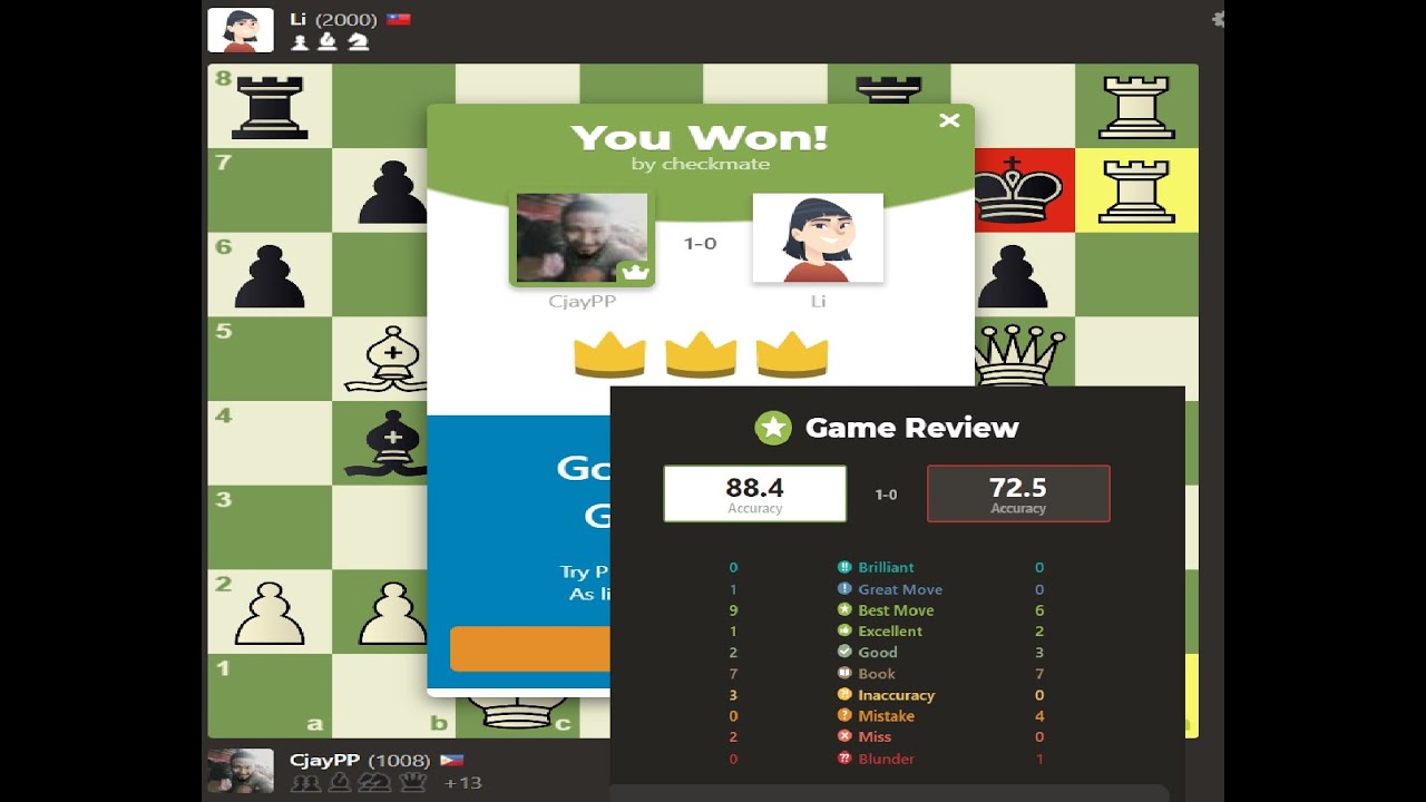 I FINALLY BEAT Li Bot 2k rated 25 moves @chess 90% Accuracy - YouTube