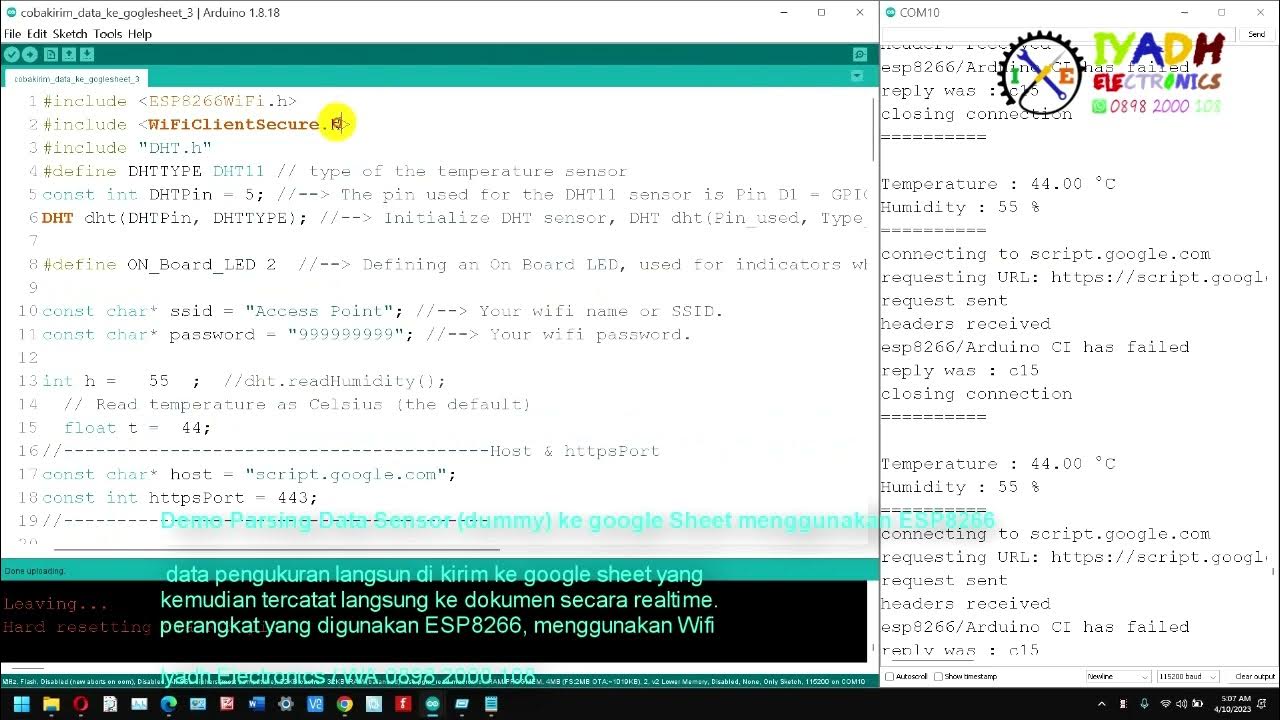 Demo Parsing Data Sensor (dummy) ke google Sheet menggunakan ESP8266 - YouTube