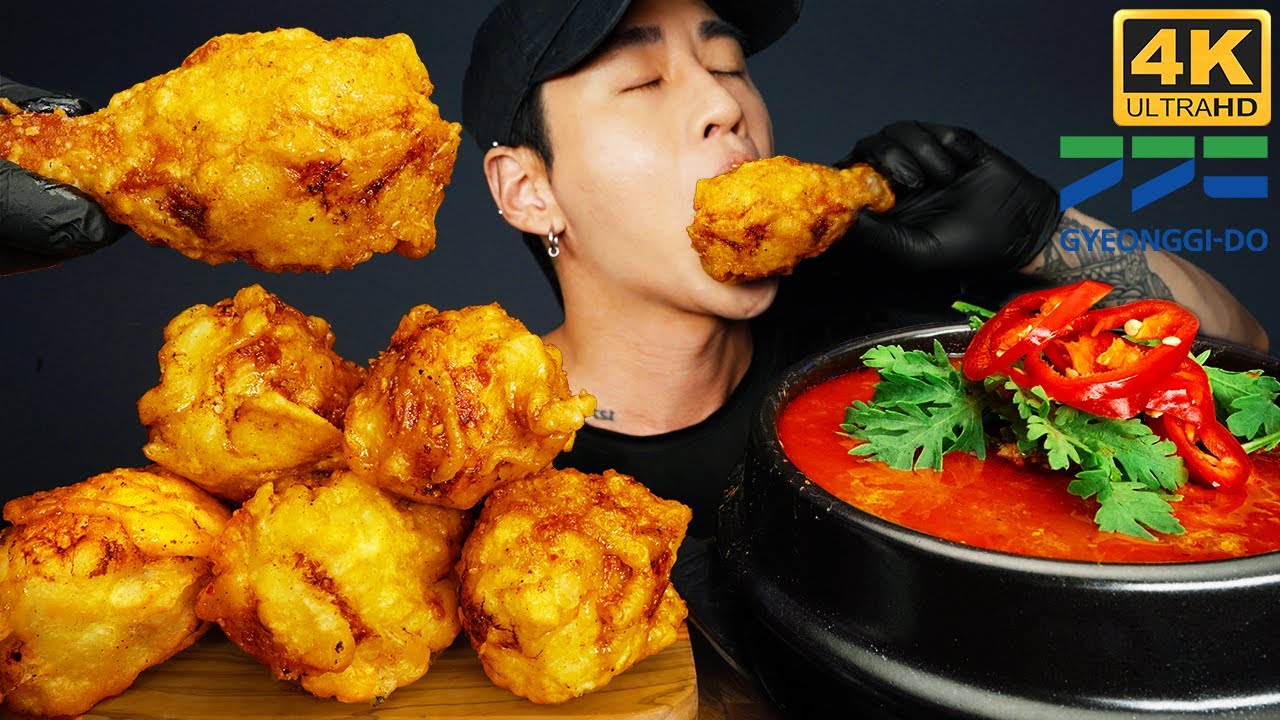 ASMR FRIED CHICKEN & SPICY SEAFOOD SOUP MUKBANG 먹방 | COOKING & EATING ...