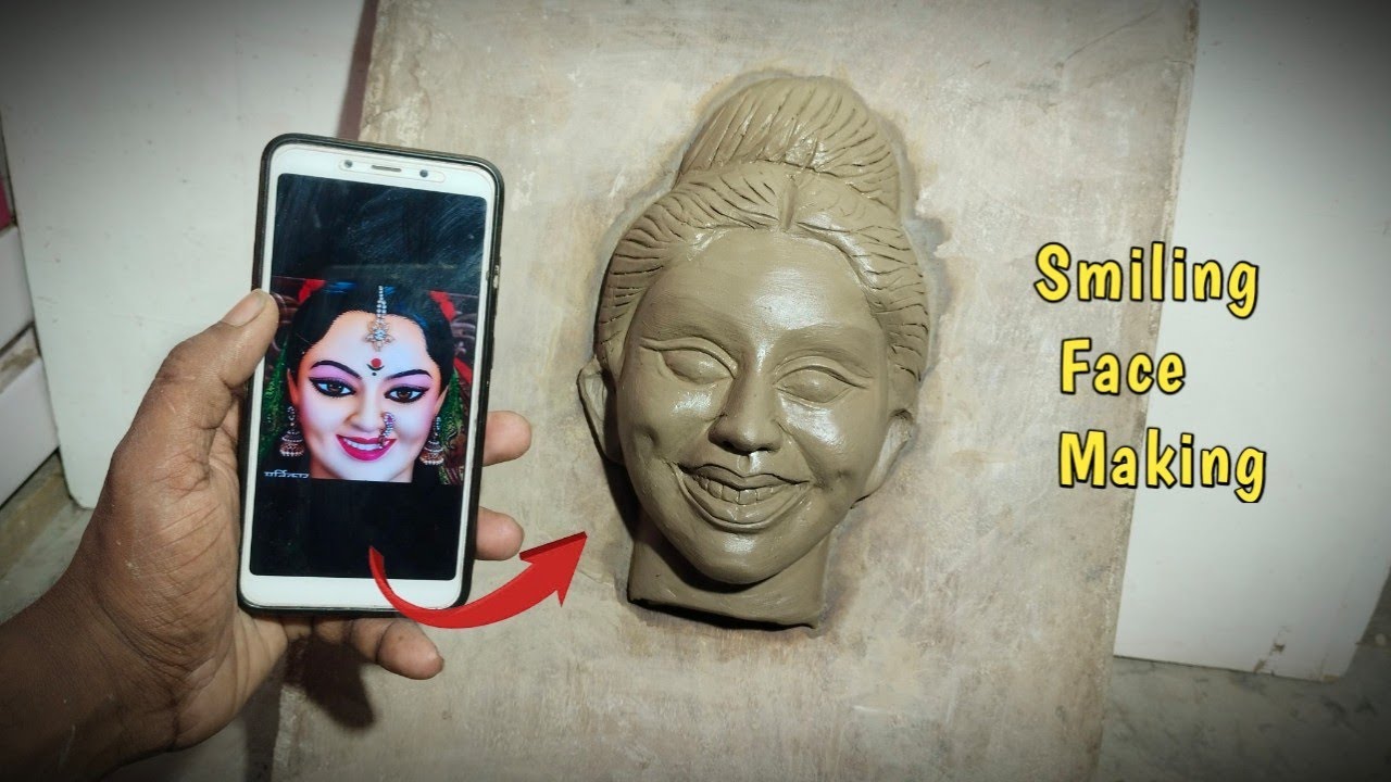 मुस्कुराती हुई मिट्टी का चेहरा बनाना शिखे / smiling clay face making ...
