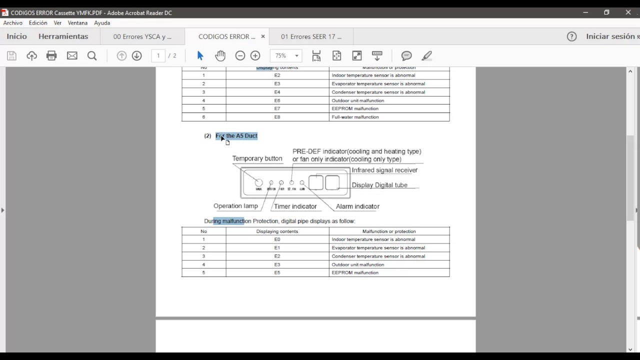 Codigos de Error Aires York - YouTube