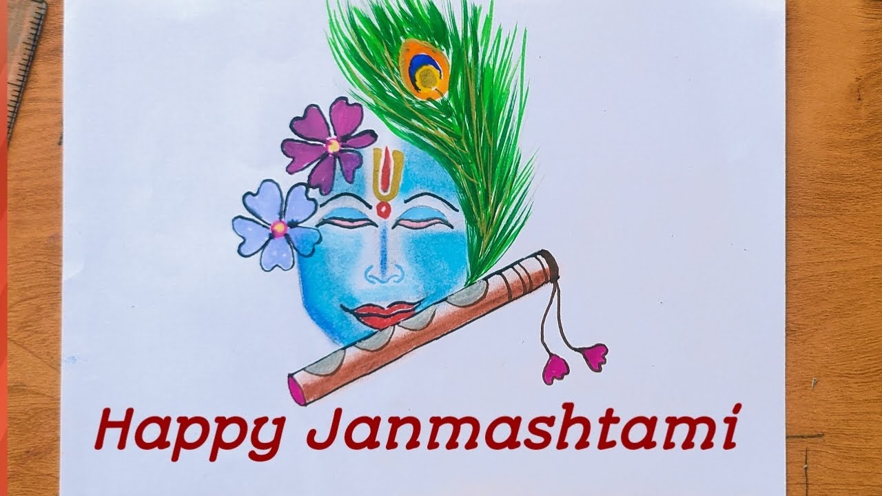 Janmashtami Drawing/Krishna Janmashtami Easy Drawing Steps/Janmashtami ...