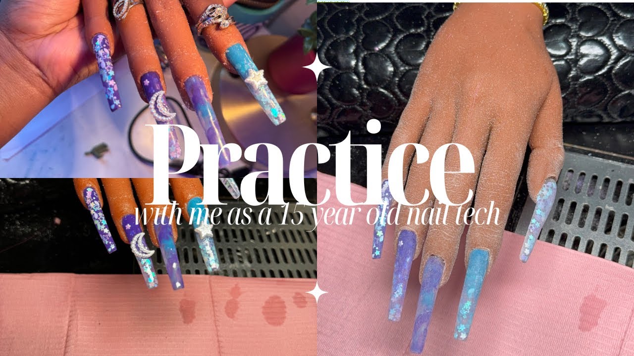 Come practice with me as a 15 year old nail tech😝[step by step]#nails# ...