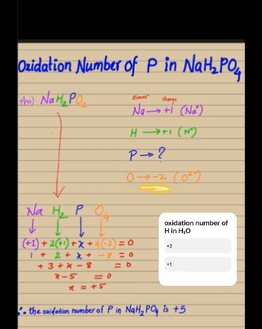 Oxidation number of P in NaH₂PO₄ | Oxidation Numbers #chemistry # ...