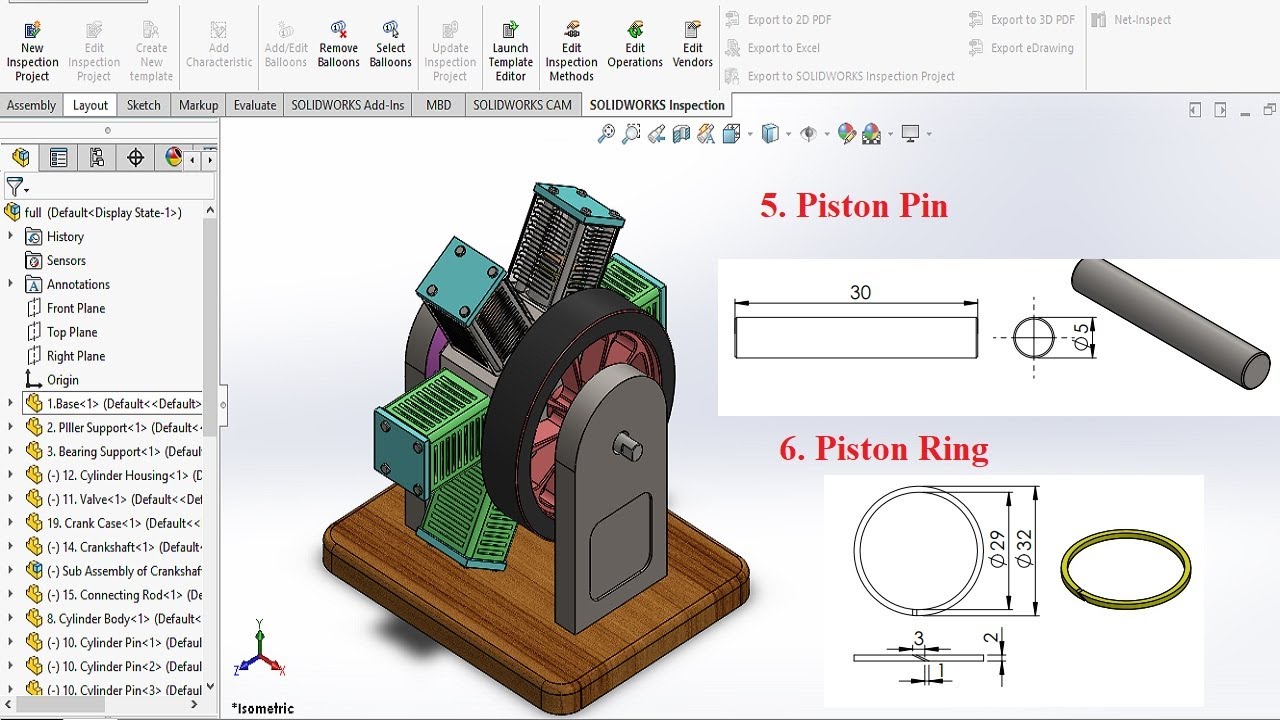 Designing a Six Cylinder Radial Engine in SolidWorks | 5. Piston Pin 6 ...