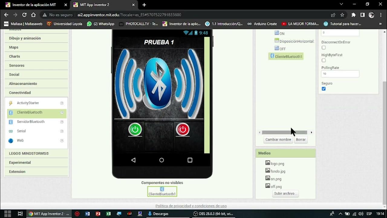 COMO HACER UNA APLICACION CON BLUETOOTH EN APP INVENTOR - YouTube