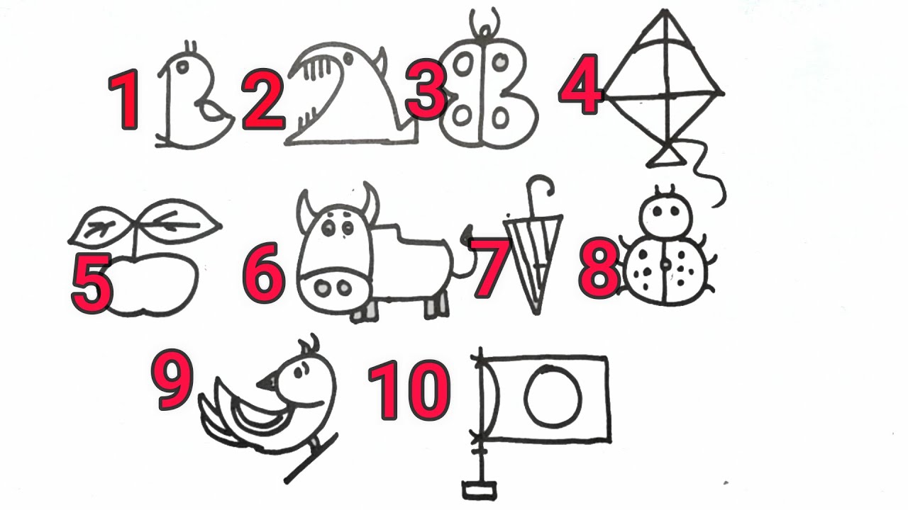 How to draw using Numbers 1-10 || drawing from number || drawing tricks ...