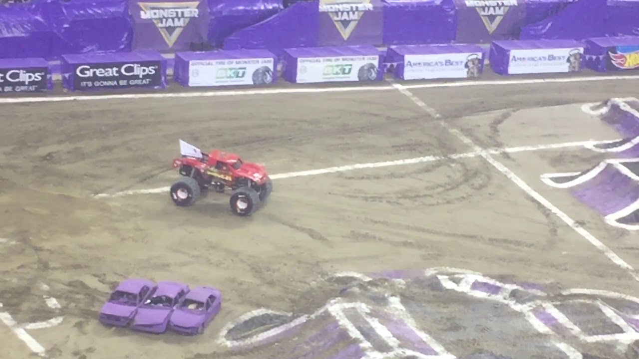 Indianapolis monster jam two wheel skills slinger/gun slinger - YouTube