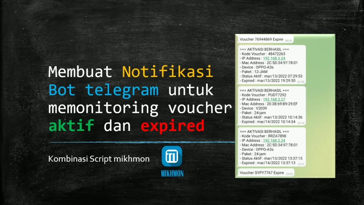 Monitoring bot telegram voucher aktif dan expired pada mikrotik - YouTube
