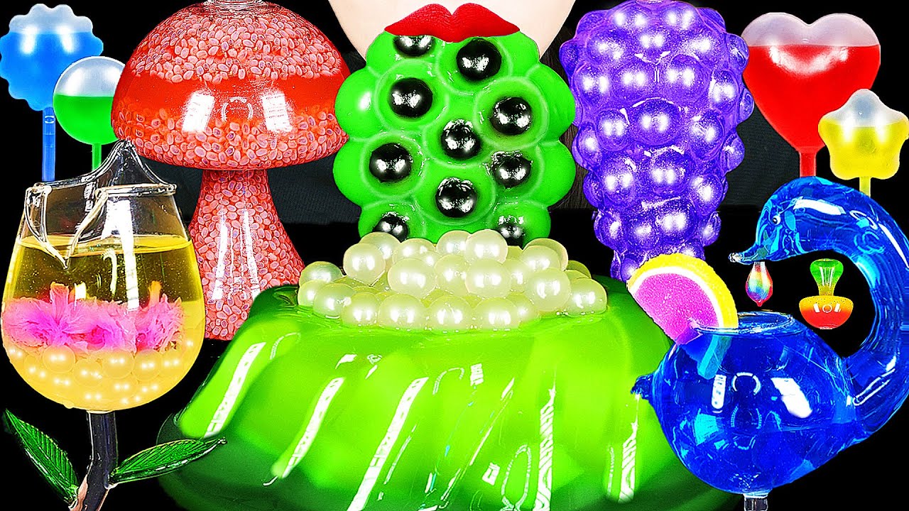 ASMR RAINBOW DRINKS *GIANT BOBA BUBBLE TEA JELLY, CANDY, FROG EGGS TEA ...